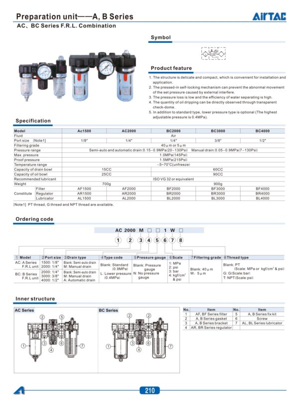 AFR2000 Bộ lọc đơn khí nén Airtac AFR2000 ( ren 13 ) - tongkhokhinen.vn