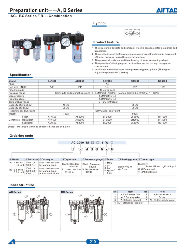 BFC2000 Bộ lọc đôi khí nén Airtac BFC2000 ( ren 13 ) - tongkhokhinen.vn